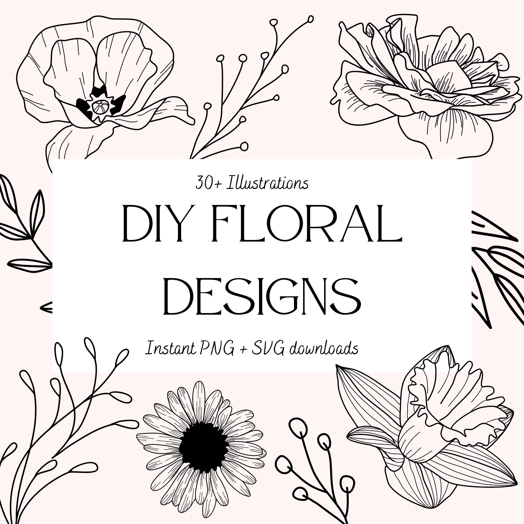 30 DIY Floral Design Bundle Floral Line Art Botanical Line - Etsy