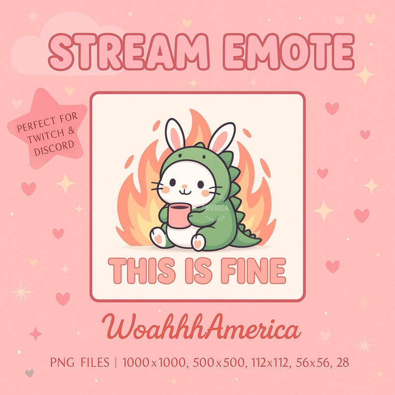 This is Fine" Bunny Dino Emote – Cute Streamer Emote PNG for Twitch ...