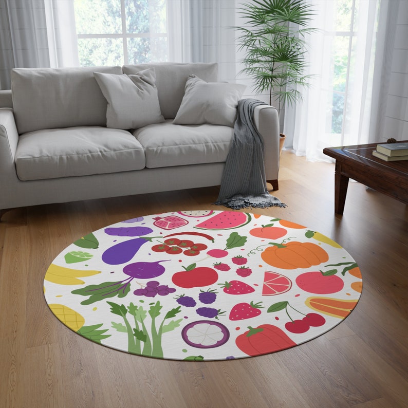 Rainbow Fruits and Vegetables Round Rug - Circle Rug With Veggies and ...