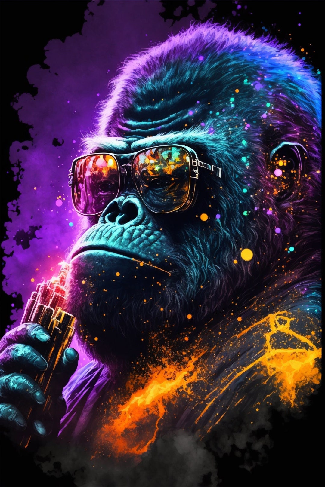 Space Monkey Gorilla Retro Neon Digital Image - Etsy