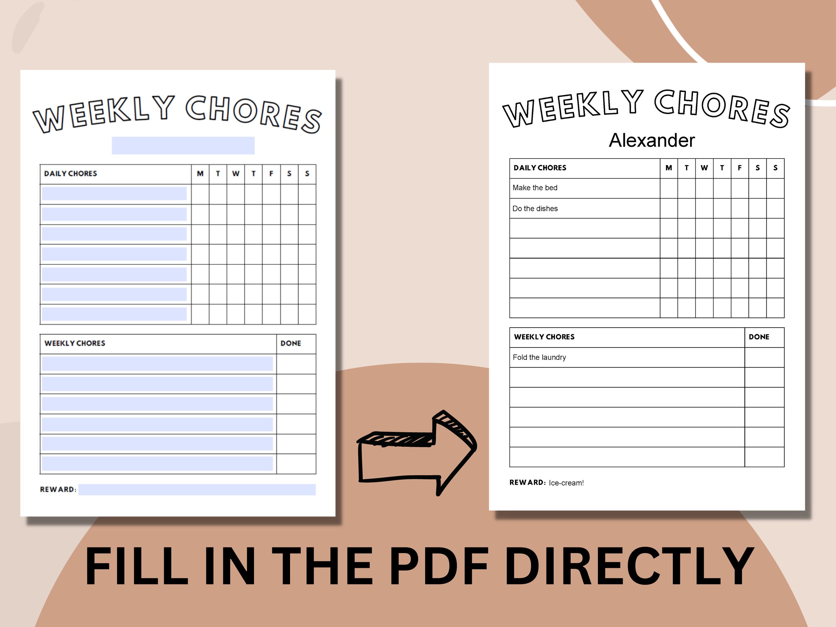Chore Chart Chore Chart for Kids Weekly Chore Chart Editable PDF PDF ...