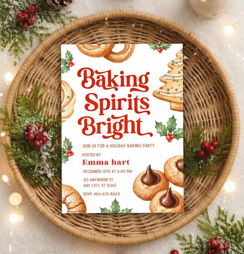 Holiday Baking Party Invitation (canva Editable) | Baking Spirits ...