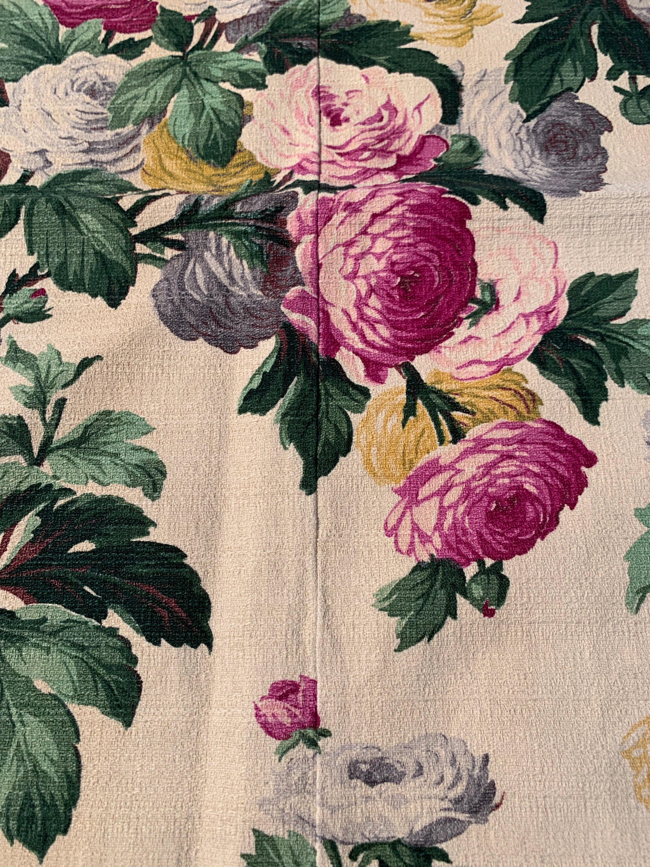 Cabbage Rose Barkcloth Lg. Curtain Panel - Etsy