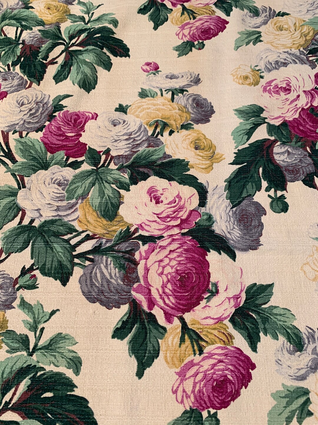 Cabbage Rose Barkcloth - Lg. Curtain Panel - Etsy