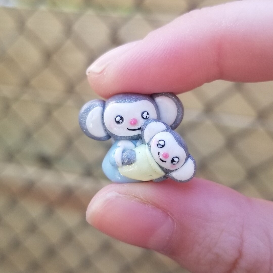 Monkey & Baby Handmade Clay Figure - Etsy