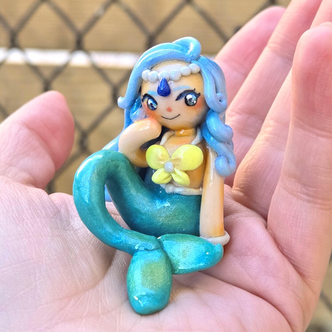 Blue Mermaid Sculpture, OOAK Polymer Clay Desk Buddy, Palm Sized ...