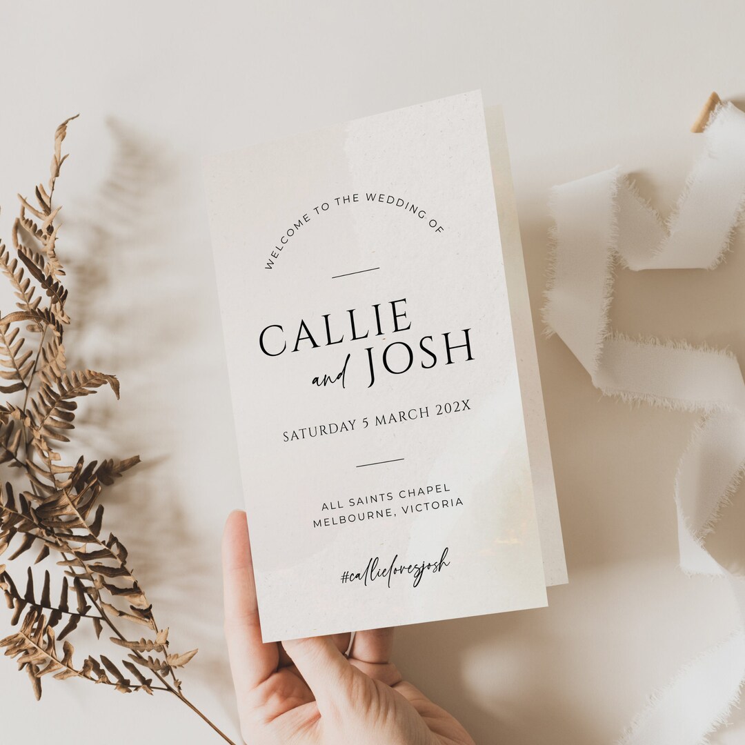 Church Program Wedding, Folded Minimalist Wedding Program Template ...