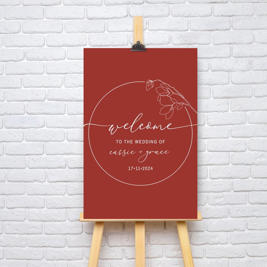 Rust Welcome to Our Wedding Sign, Magnolia Flower, Minimalist Editable ...