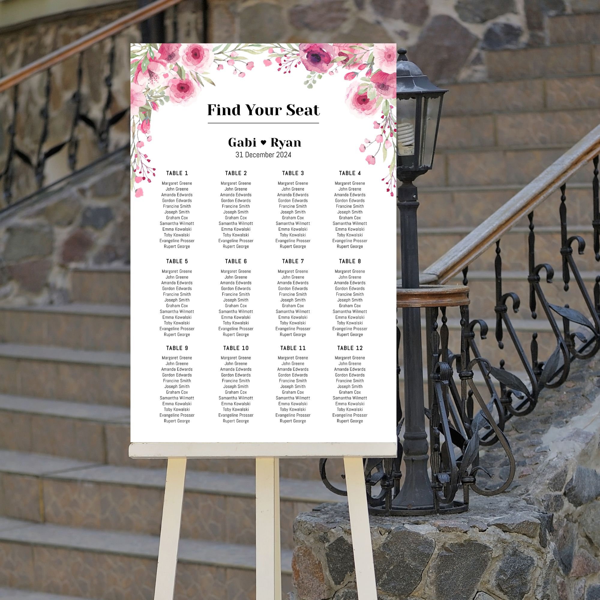Wedding Find Your Seat Sign, Seating Plan, Editable Seating Chart, Pink ...