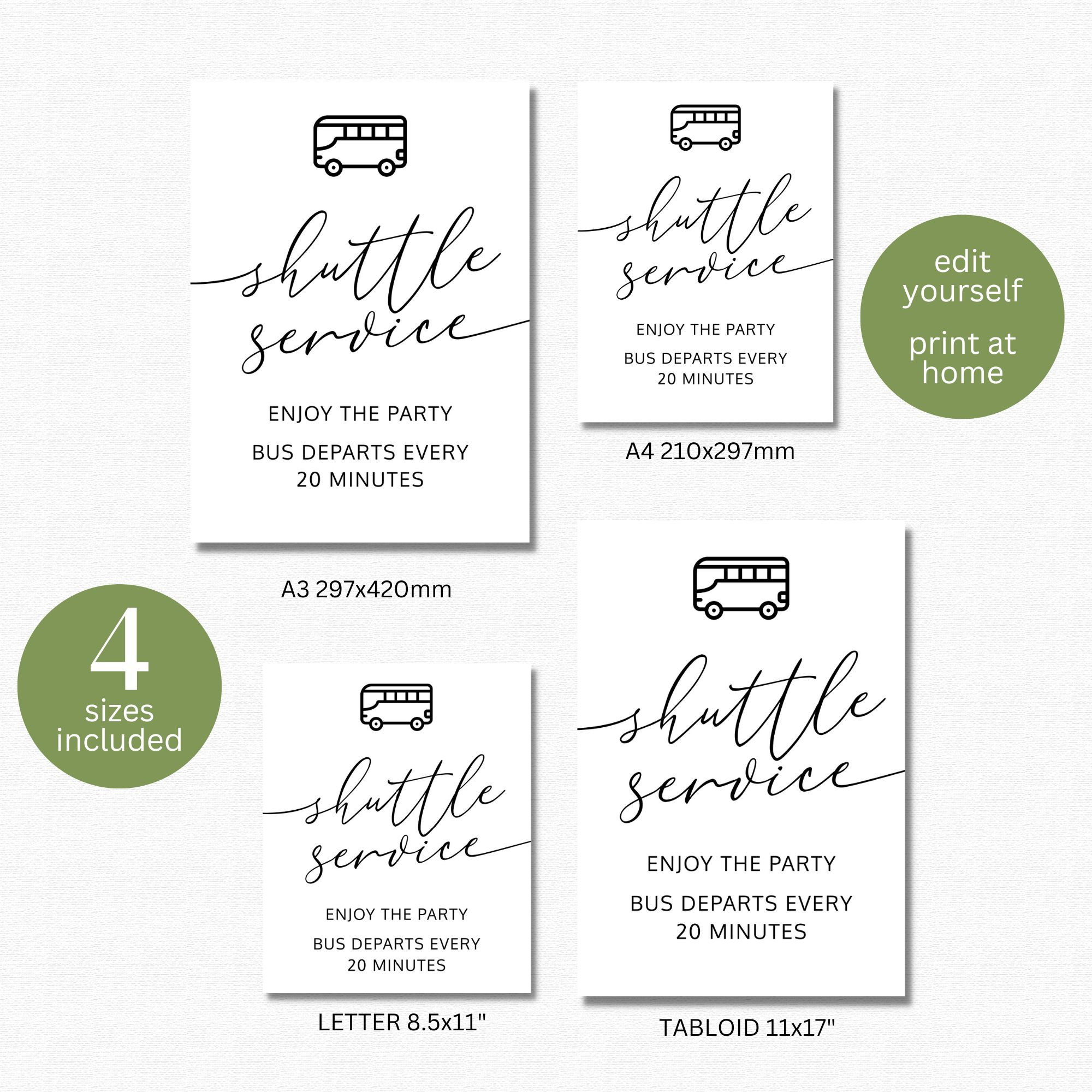 Minimalist Shuttle Bus Sign, Wedding Transport, Shuttle Service With ...