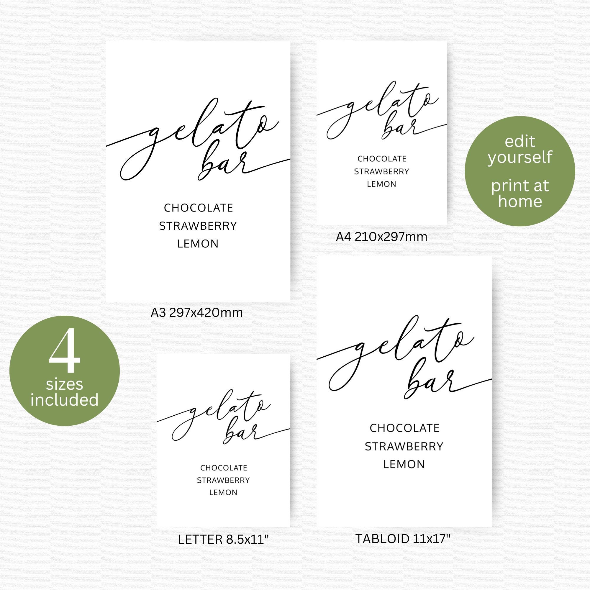 Gelato Ice Cream Bar Sign, Sundae, Icecream Sign, Minimalist Wedding ...