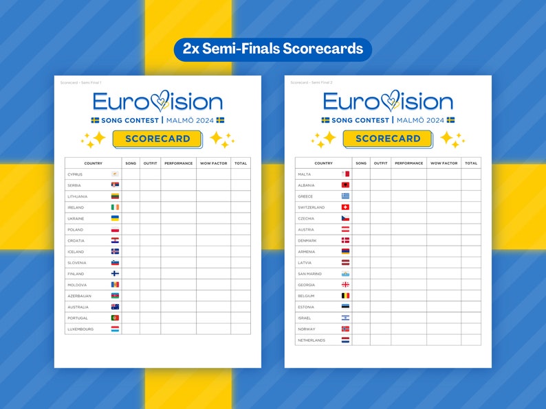 Eurovision 2024 Scorecards Semi-finals & Grand Final Eurovision Song ...