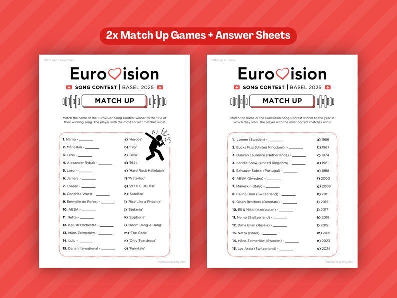 Eurovision 2025 Match up Game | Eurovision Song Contest Party Game ...
