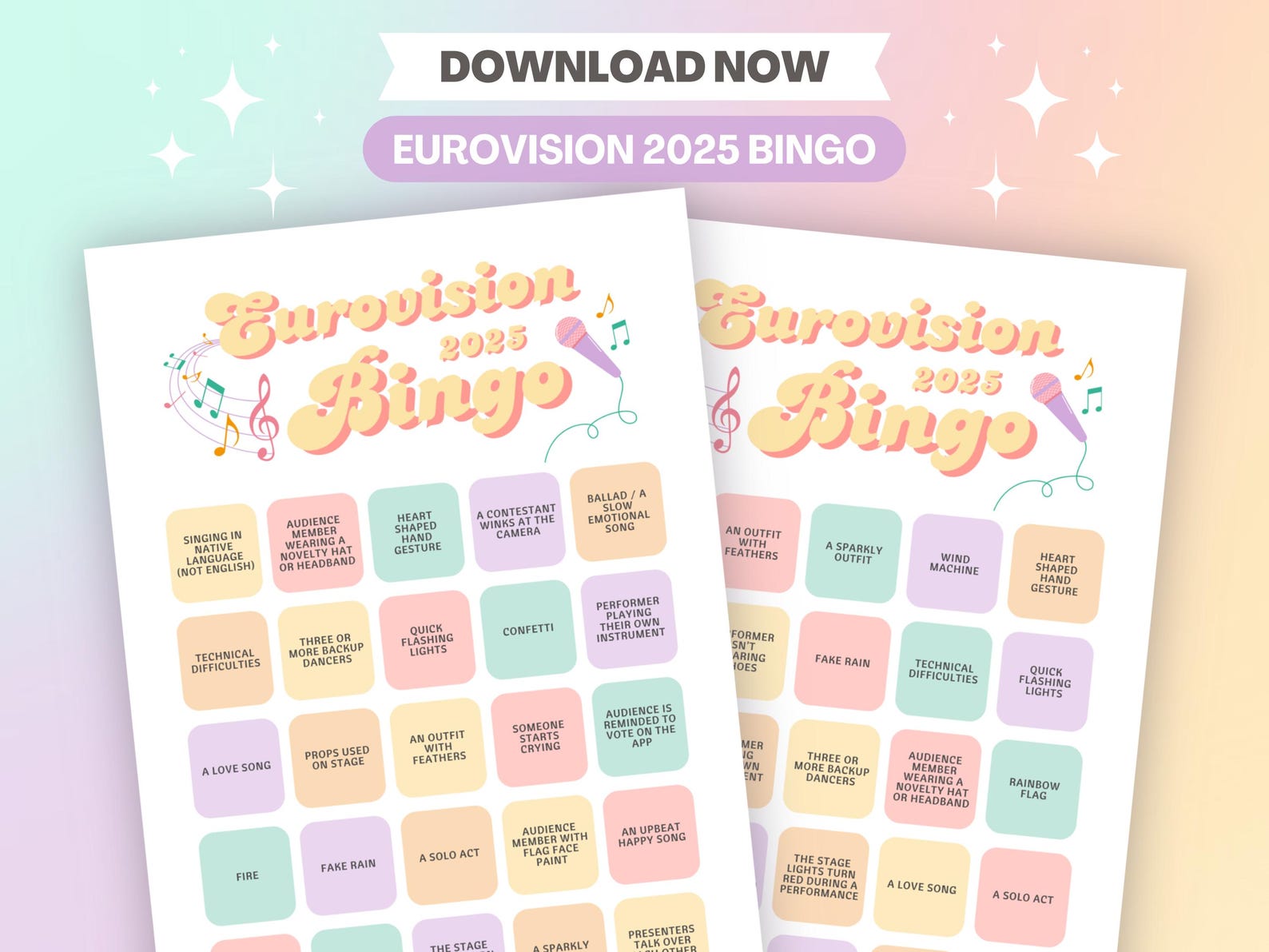 Eurovision 2025 Bingo Sheets (15 Player Cards) | Eurovision Song ...