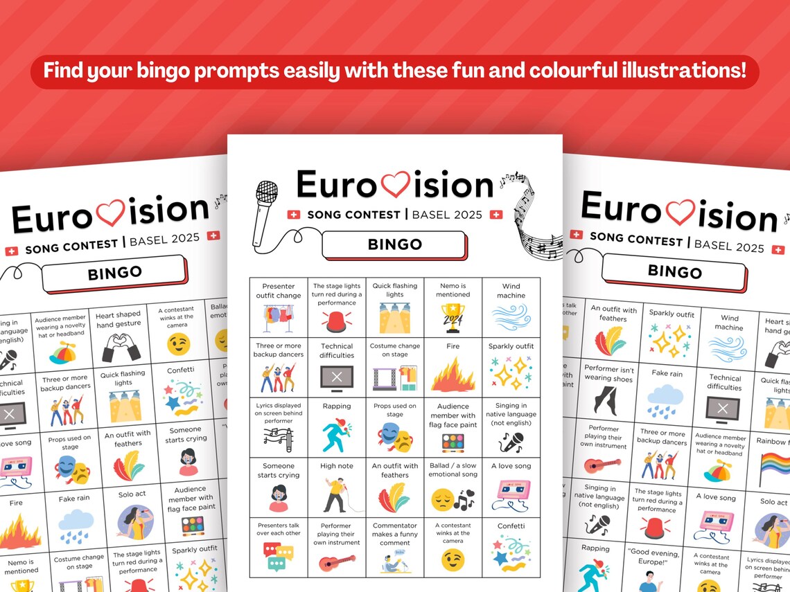 Eurovision 2025 Bingo Sheets (15 Player Cards) | Eurovision Song ...