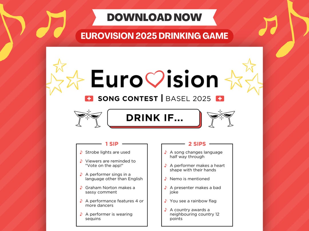 Eurovision 2025 Drinking Game | Eurovision Song Contest Party Game ...