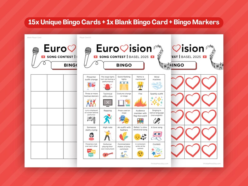 Eurovision 2025 Bingo Sheets (15 Player Cards) | Eurovision Song ...