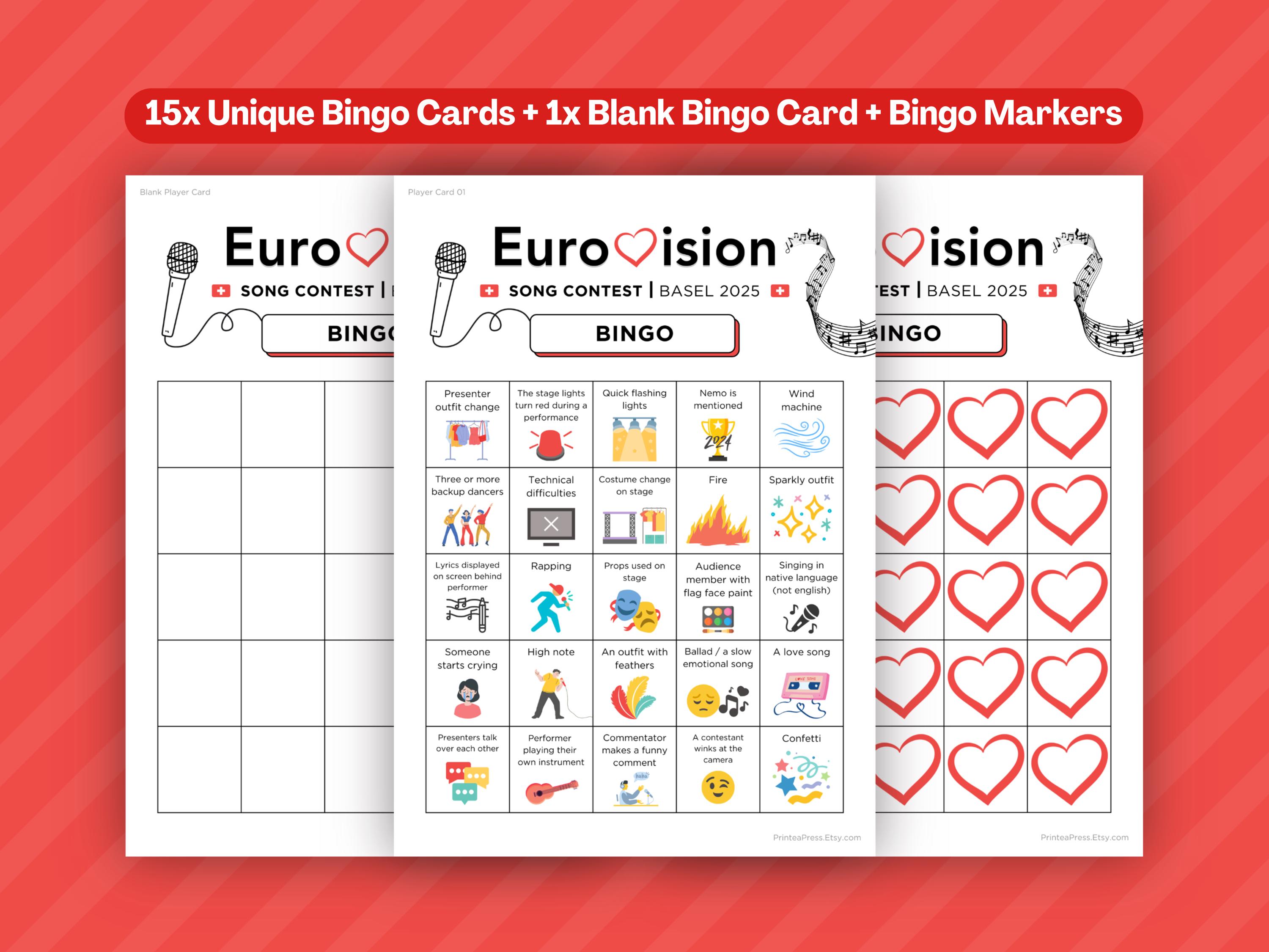 Eurovision 2025 Bingo Sheets (15 Player Cards) | Eurovision Song ...