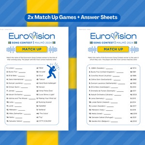 Eurovision 2024 Match up Game Eurovision Song Contest Party Game ...