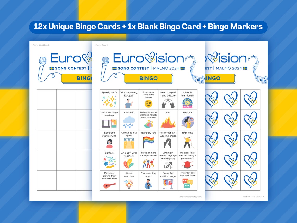 Eurovision 2024 Bingo Sheets 12 Player Cards Eurovision Song Contest ...