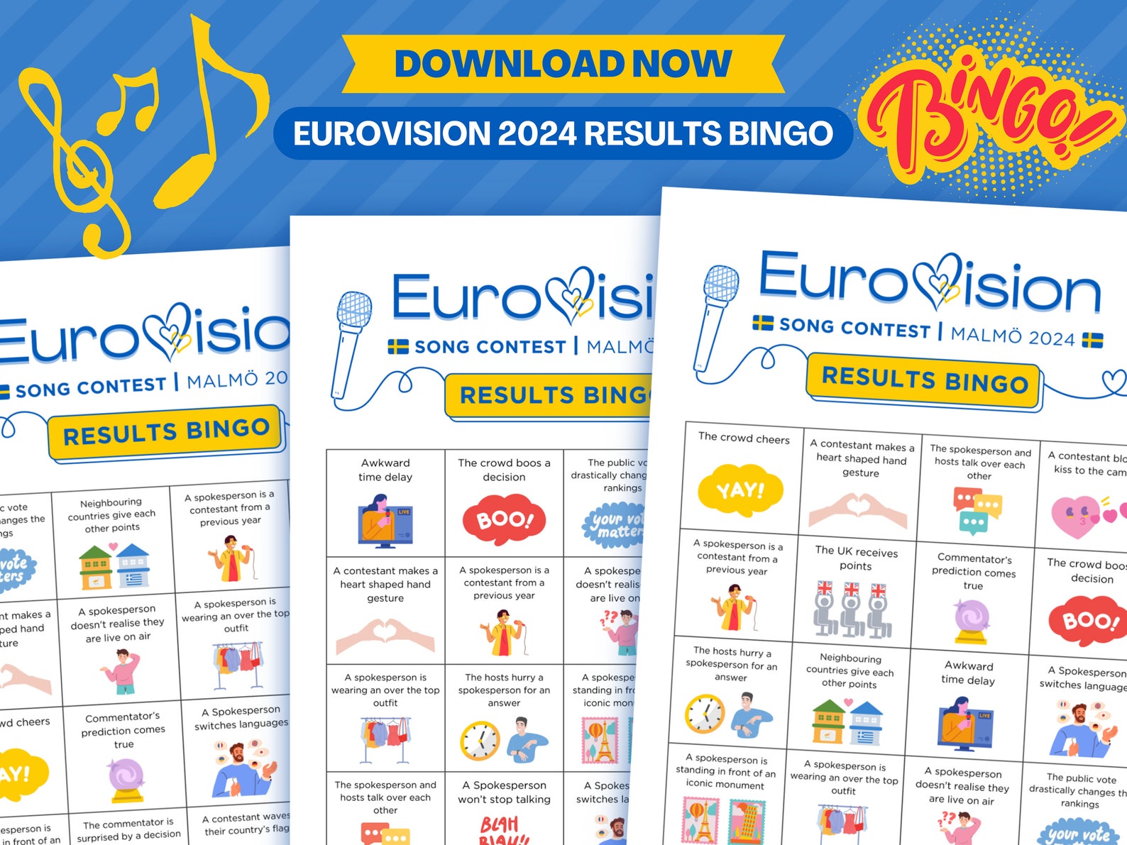 Eurovision 2024 Results Bingo ESC Bingo 12 Player Cards Eurovision Song ...
