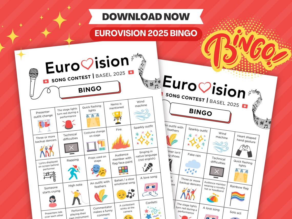 Eurovision 2025 Bingo Sheets (15 Player Cards) | Eurovision Song ...