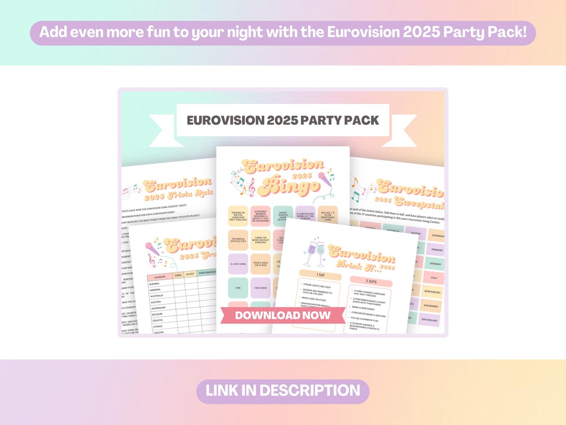 Eurovision 2025 Bingo Sheets (15 Player Cards) | Eurovision Song ...
