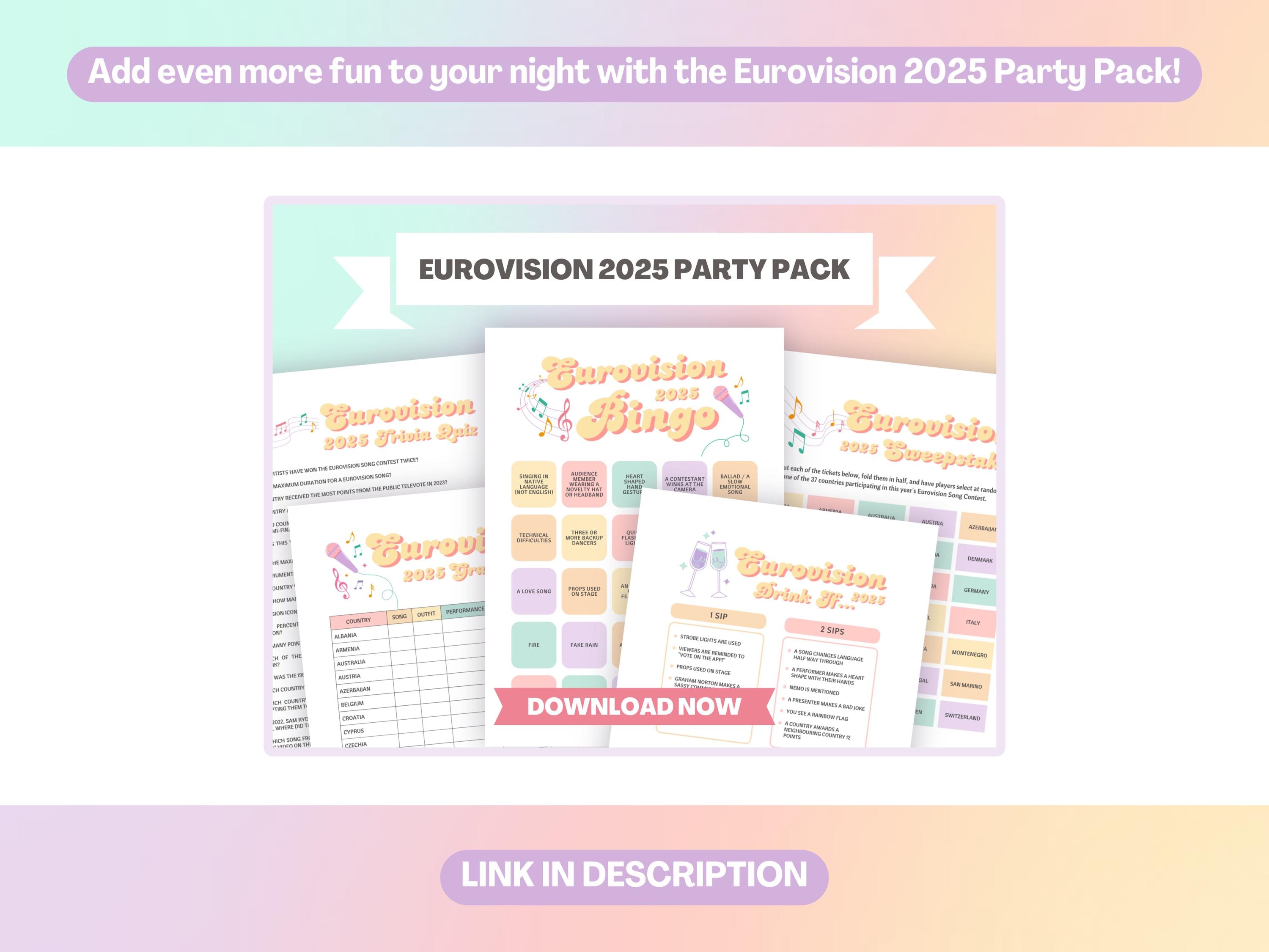 Eurovision 2025 Bingo Sheets (15 Player Cards) | Eurovision Song ...