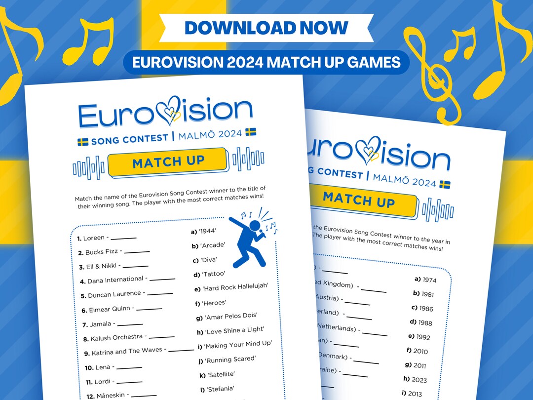 Eurovision 2024 Match up Game Eurovision Song Contest Party Game ...