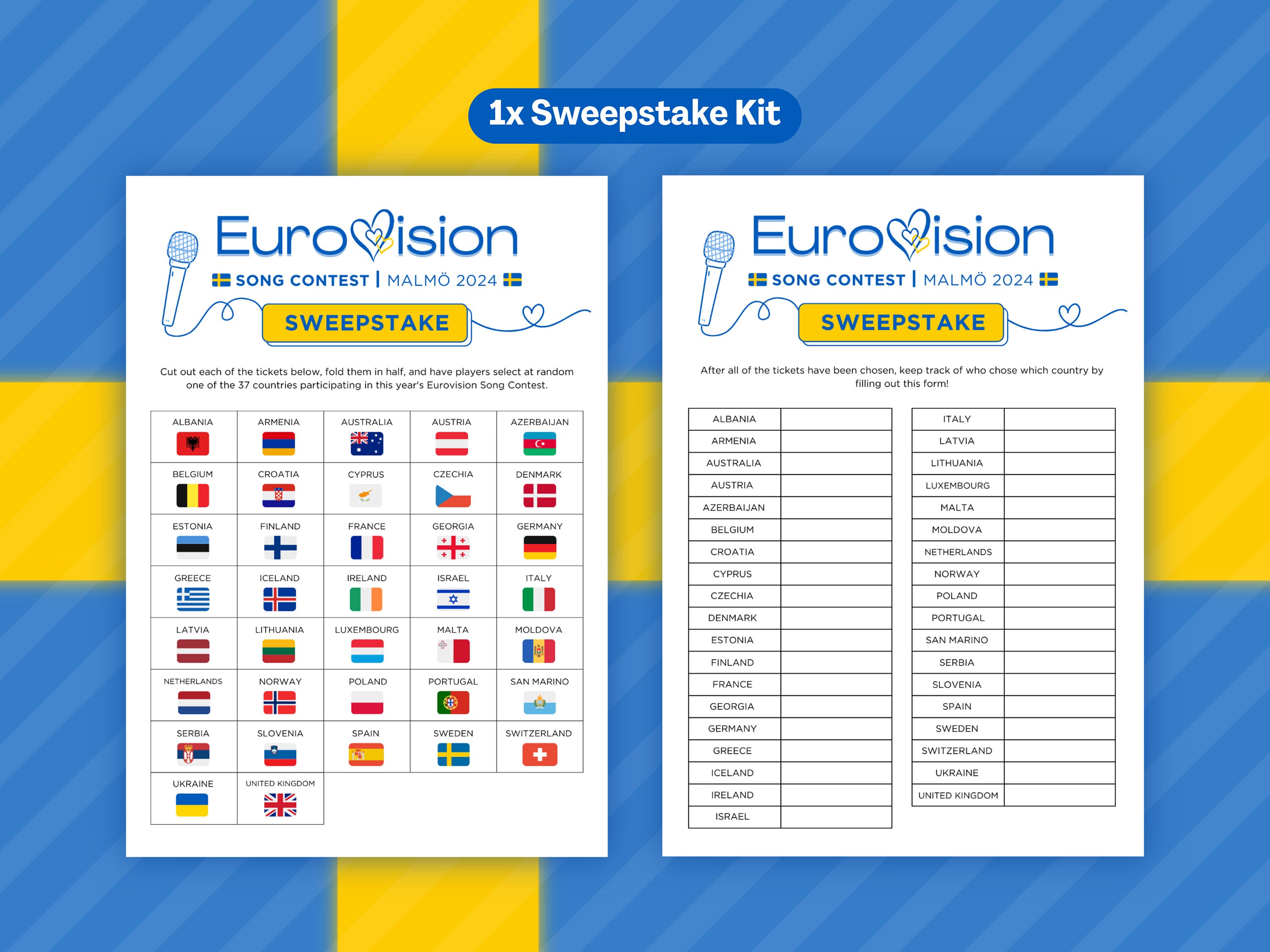Eurovision 2024 Sweepstake Kit Raffle Eurovision Song Contest Party ...