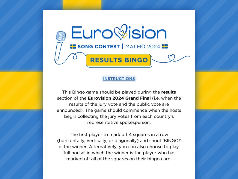 Eurovision 2024 Results Bingo ESC Bingo 12 Player Cards Eurovision Song ...