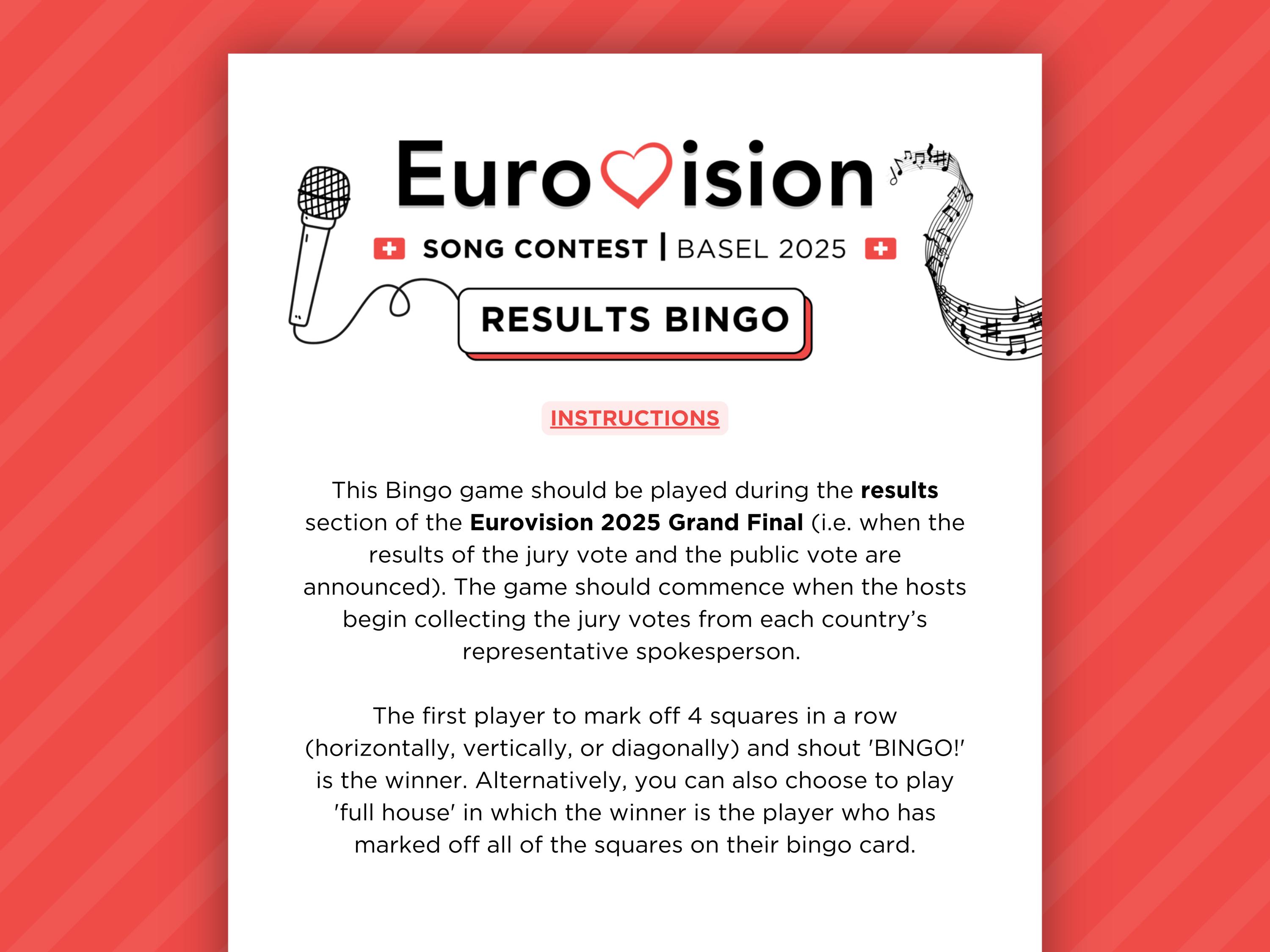 Eurosion 2025 Bingo Doppelpack (2 Eurosion Bingo Spiele) | Ergebnisse ...