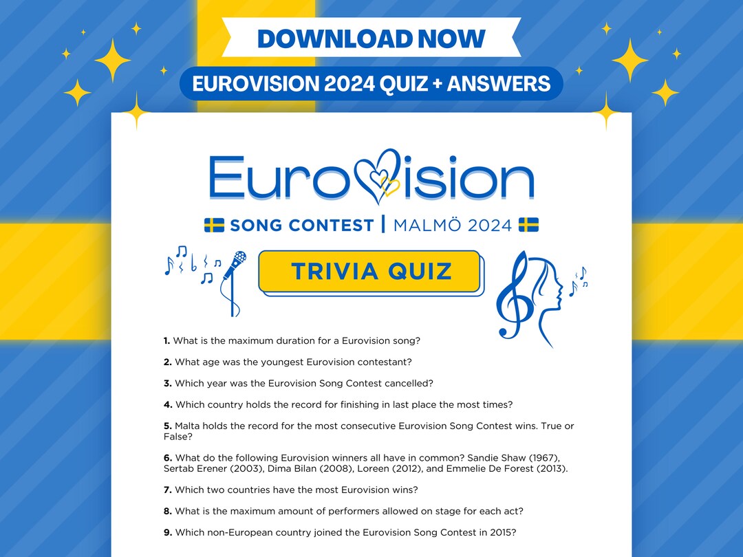 Eurovision 2024 Trivia Quiz 20 Questions Eurovision Song Contest Party ...