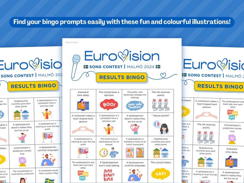 Eurovision 2024 Results Bingo ESC Bingo 12 Player Cards Eurovision Song ...