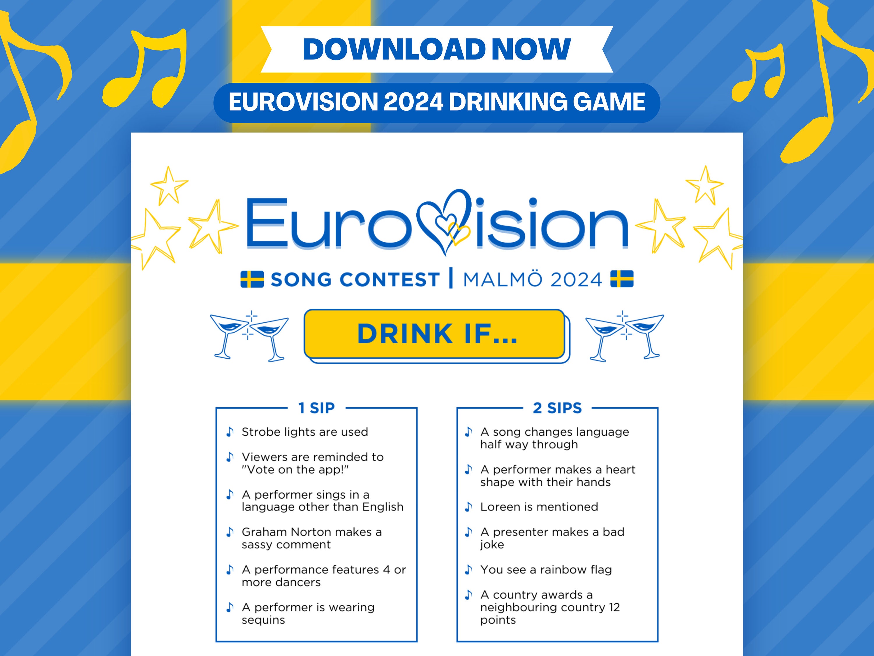 Eurovision 2024 Drinking Game Eurovision Song Contest Party Game ...