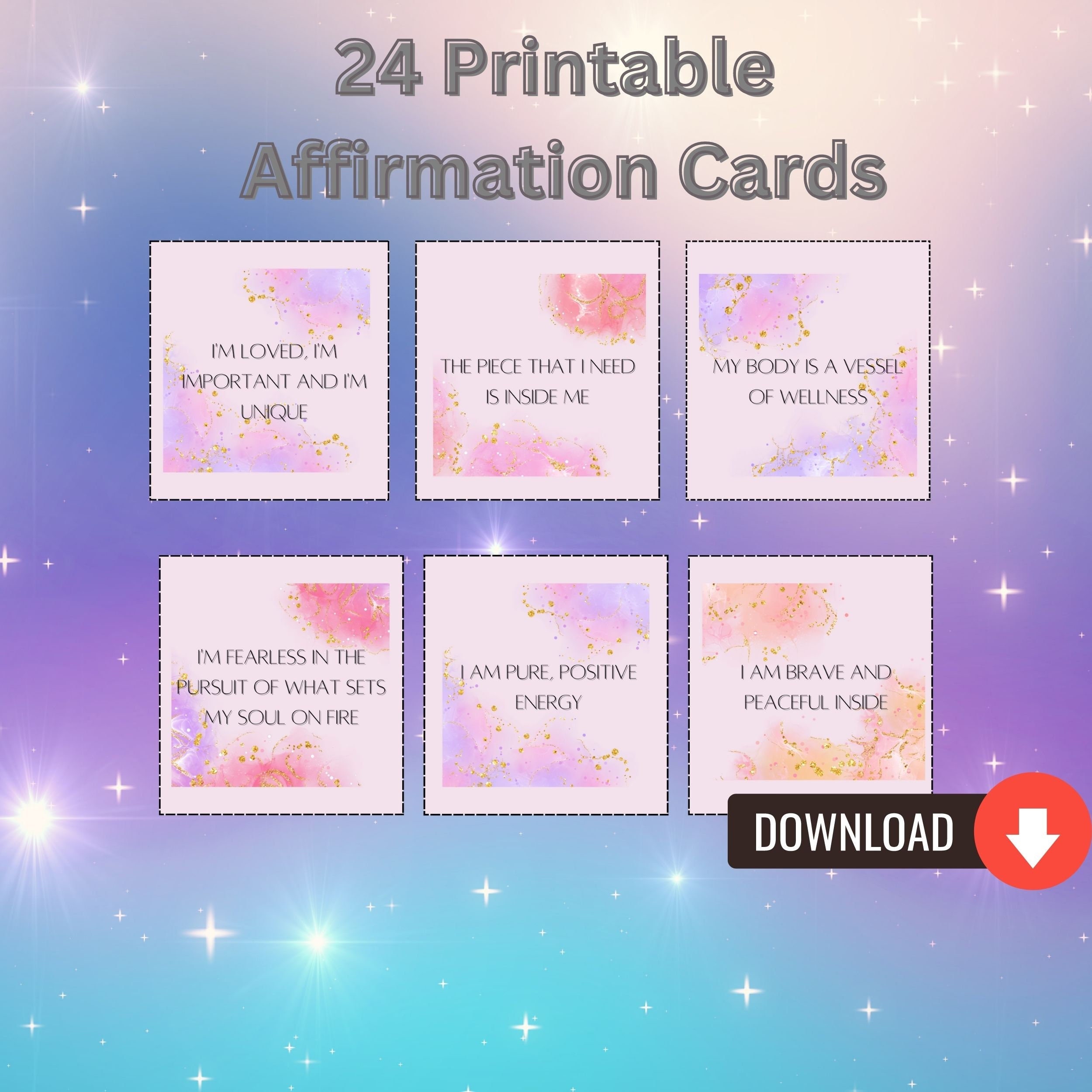 Self-care Daily Affirmation Printable Cards for Motivation, Mental ...