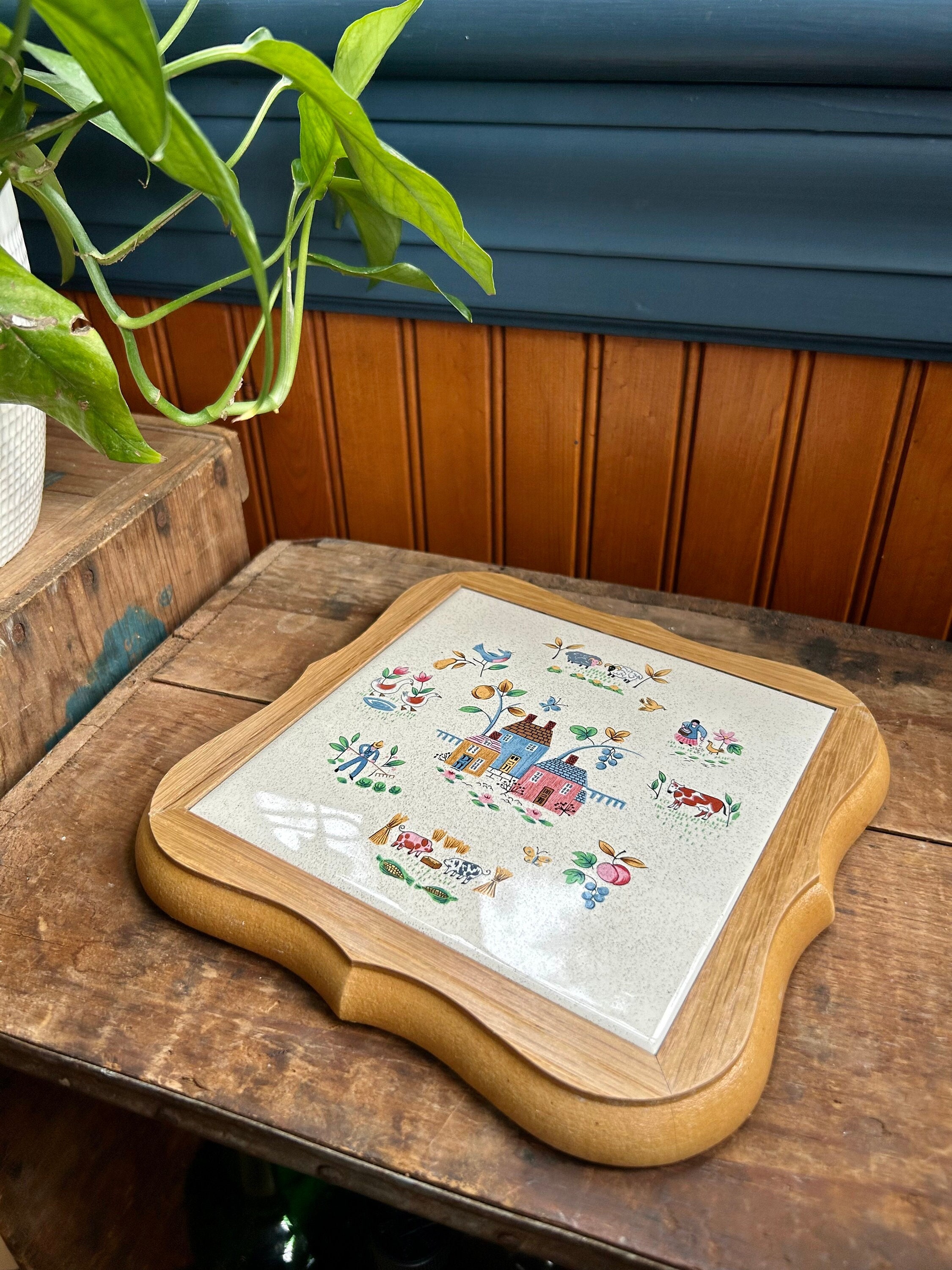 Vintage Farm Theme Tile Art With Wood Frame - Etsy