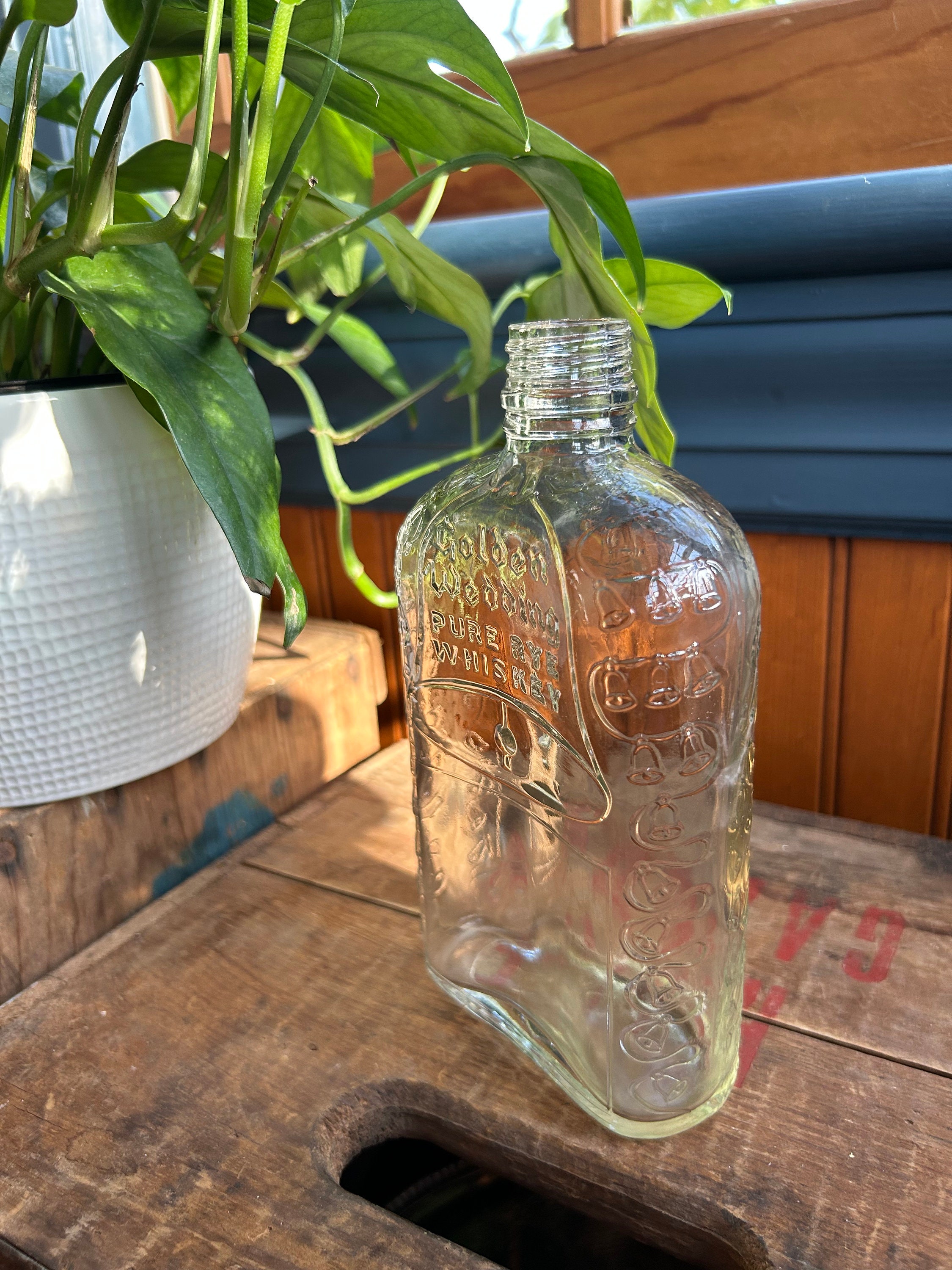 Vintage Golden Wedding Pure Rye Whiskey Glass Bottle - Etsy