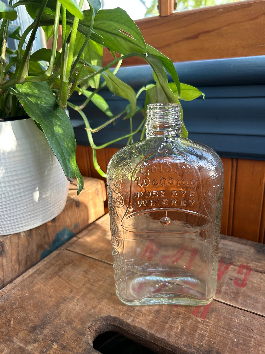 Vintage Golden Wedding Pure Rye Whiskey Glass Bottle - Etsy
