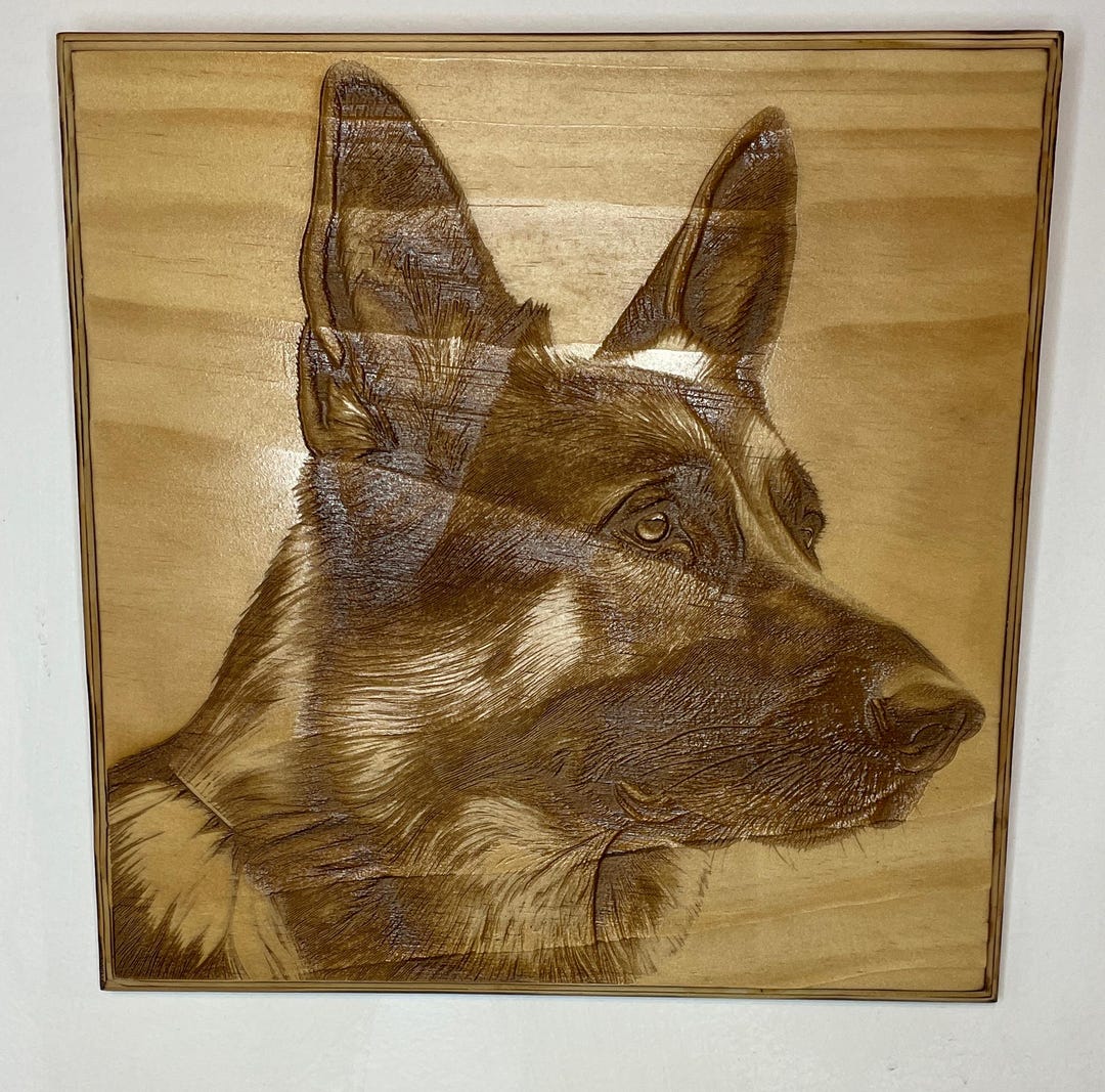 German Shepherd Profile Picture Engraved in Wood. - Etsy
