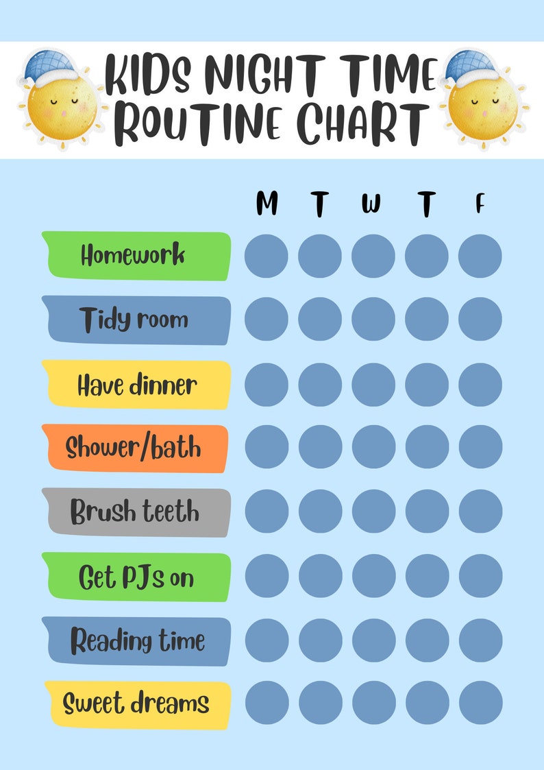 Kids Night Routine Family Chore Chart Kids Chore Chart Night Time ...