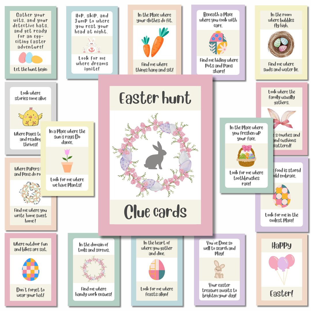 Scavenger Hunt Easter Clue Cards Treasure Hunt Clues Easter Cupcake ...