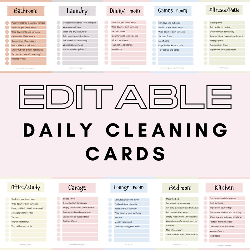 Cleaning Chore Cards - Etsy