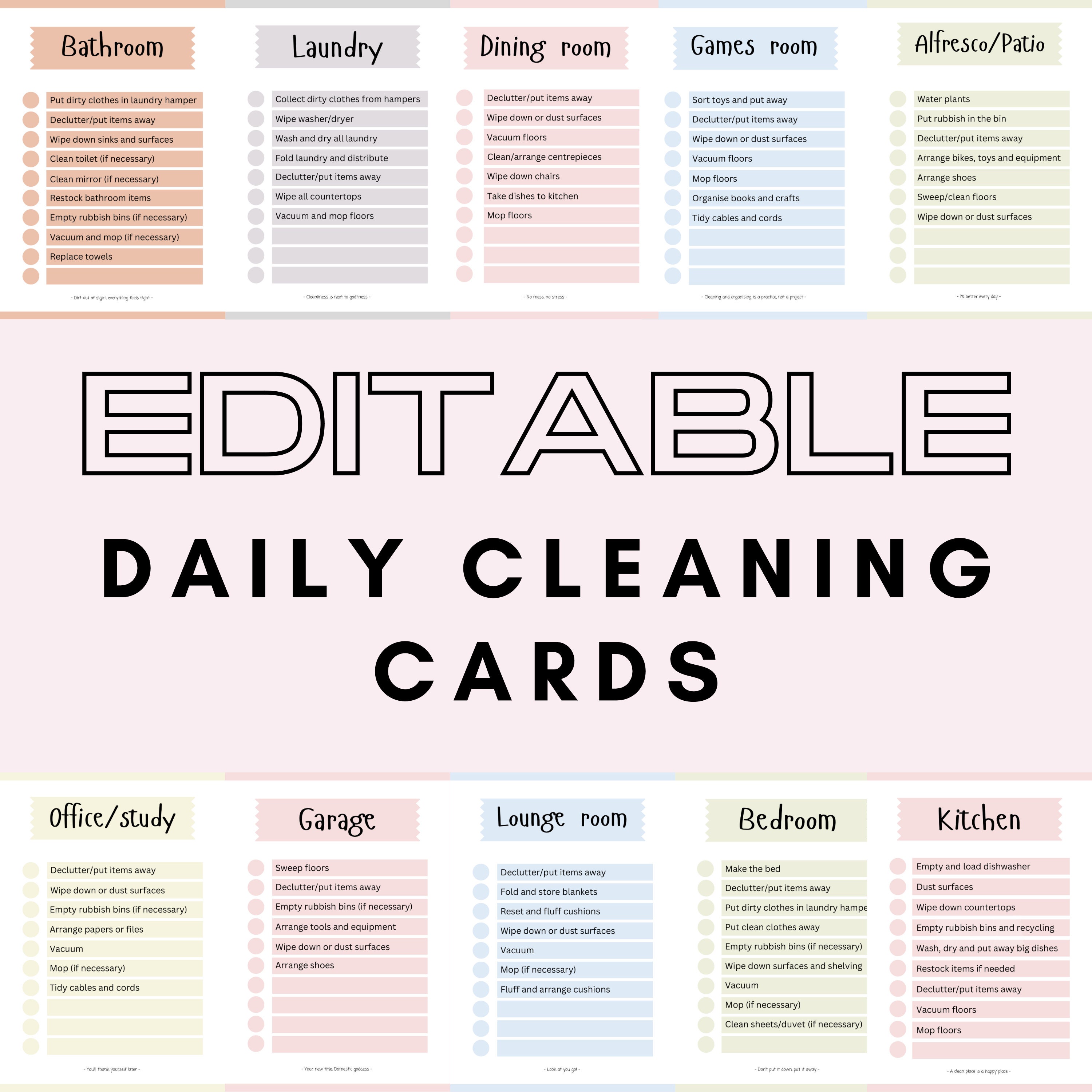 Editable Chore Cards Family Chore Chart Cleaning Checklist Cleaning ...