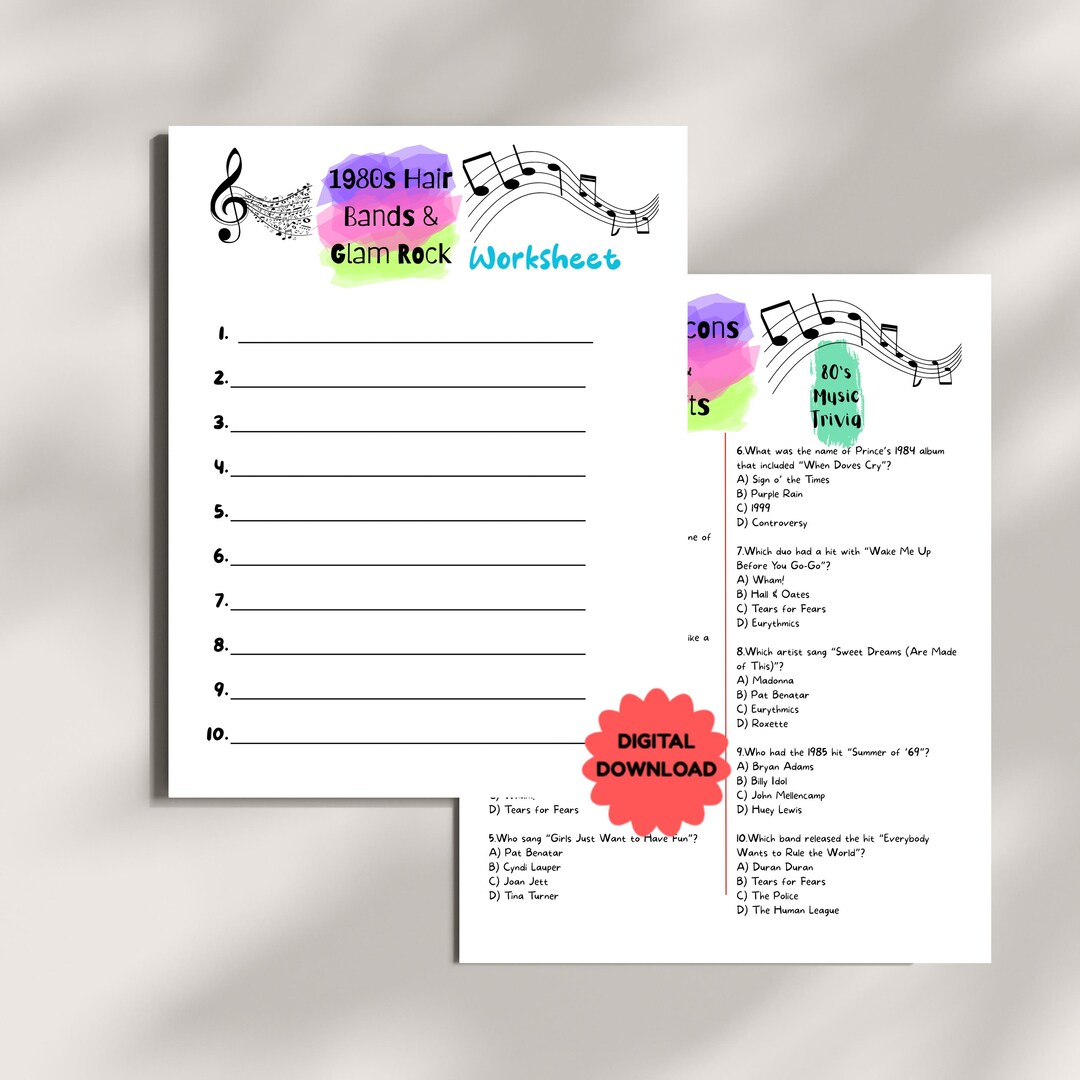 80’s Music Trivia Game Printable Retro 1980s Party Quiz Bundle Instant ...