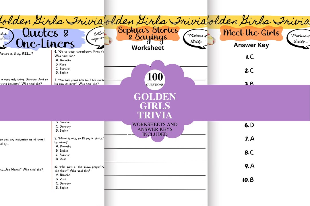 Golden Girls Trivia Game Printable Bundle TV Show Trivia Night 100 ...