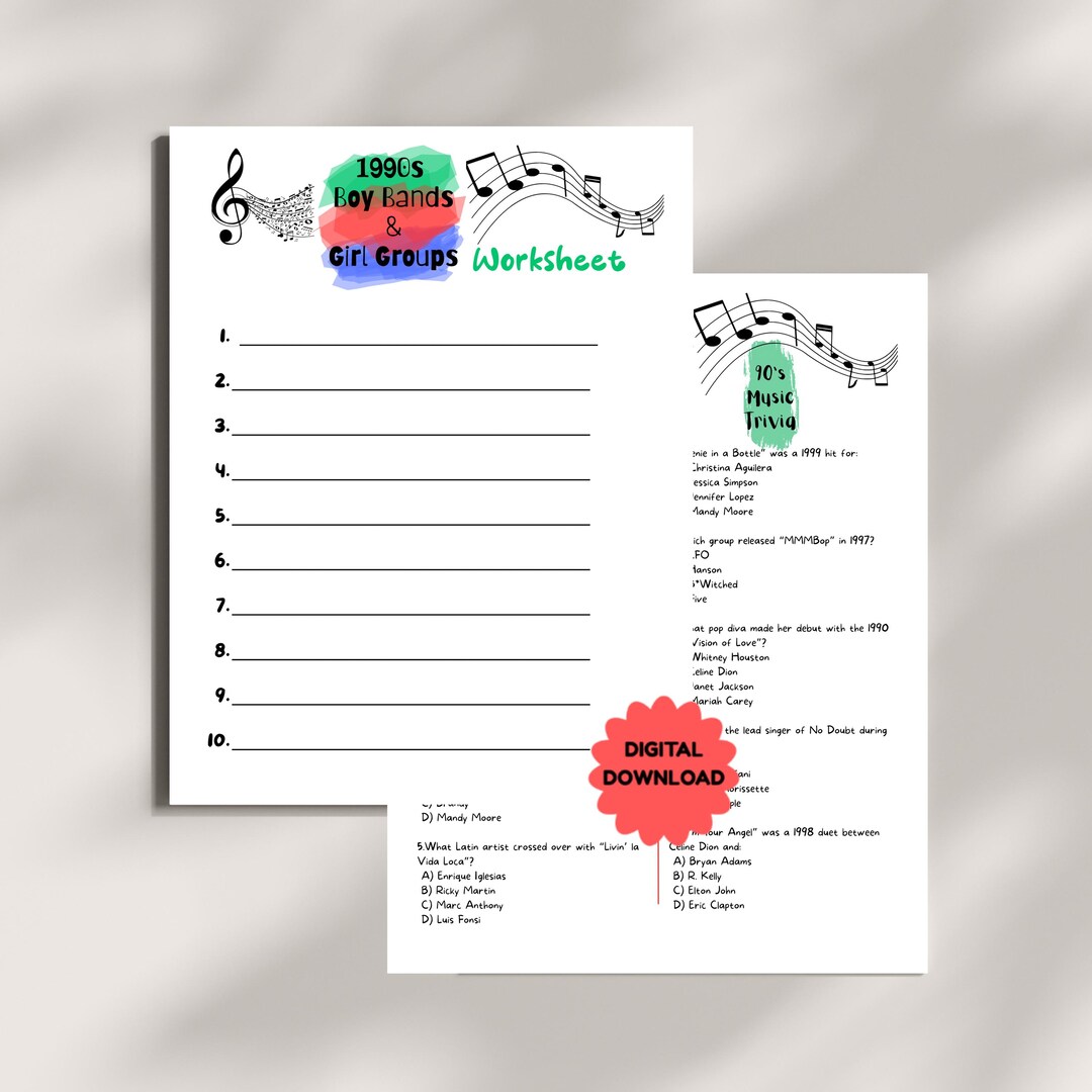 90’s Music Trivia Game Bundle Printable 1990s Party Quiz Retro Pop ...