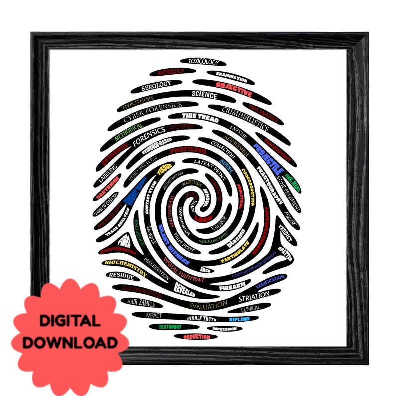 Forensic Fingerprint Typography Wall Art Printable Crime Science Poster ...