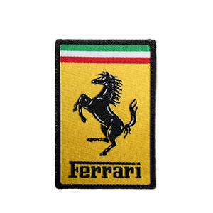 Iron on Patches FERRARI Logo Patch Embroidered Shield Rectangular ...