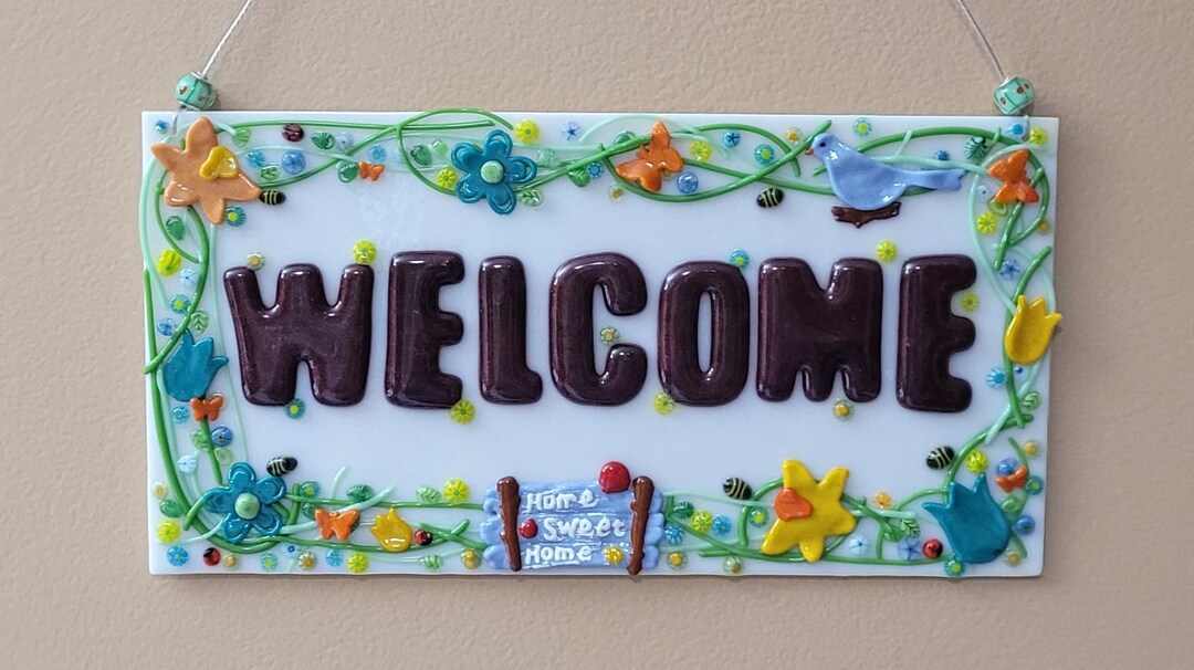 Large Welcome Sign / Fused Glass Wall Hanging - Etsy